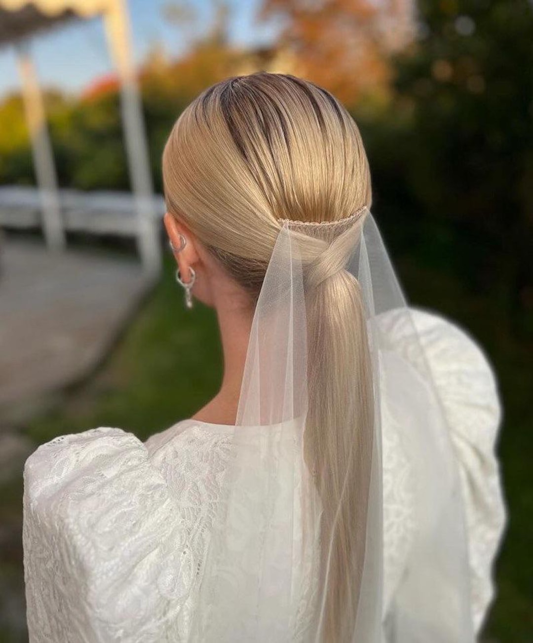 Ponytail Bridal Veil, Silk Chapel Length Circle Cut Veil With Extra ...