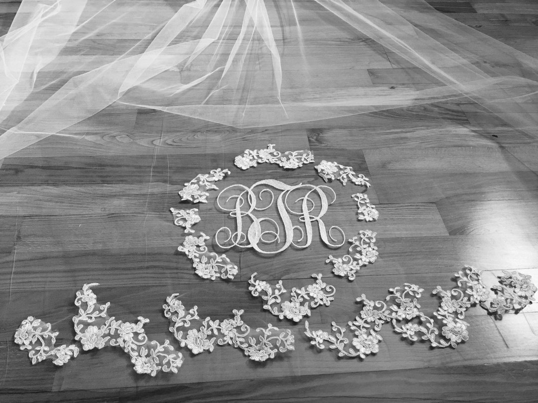 Monogram Chapel Veil 90 Long Wedding Veil With Lace Letter Initials ...