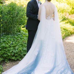 Something Blue Ombré Wedding Wing Set, Dark Blue to Ivory Cape Veil ...