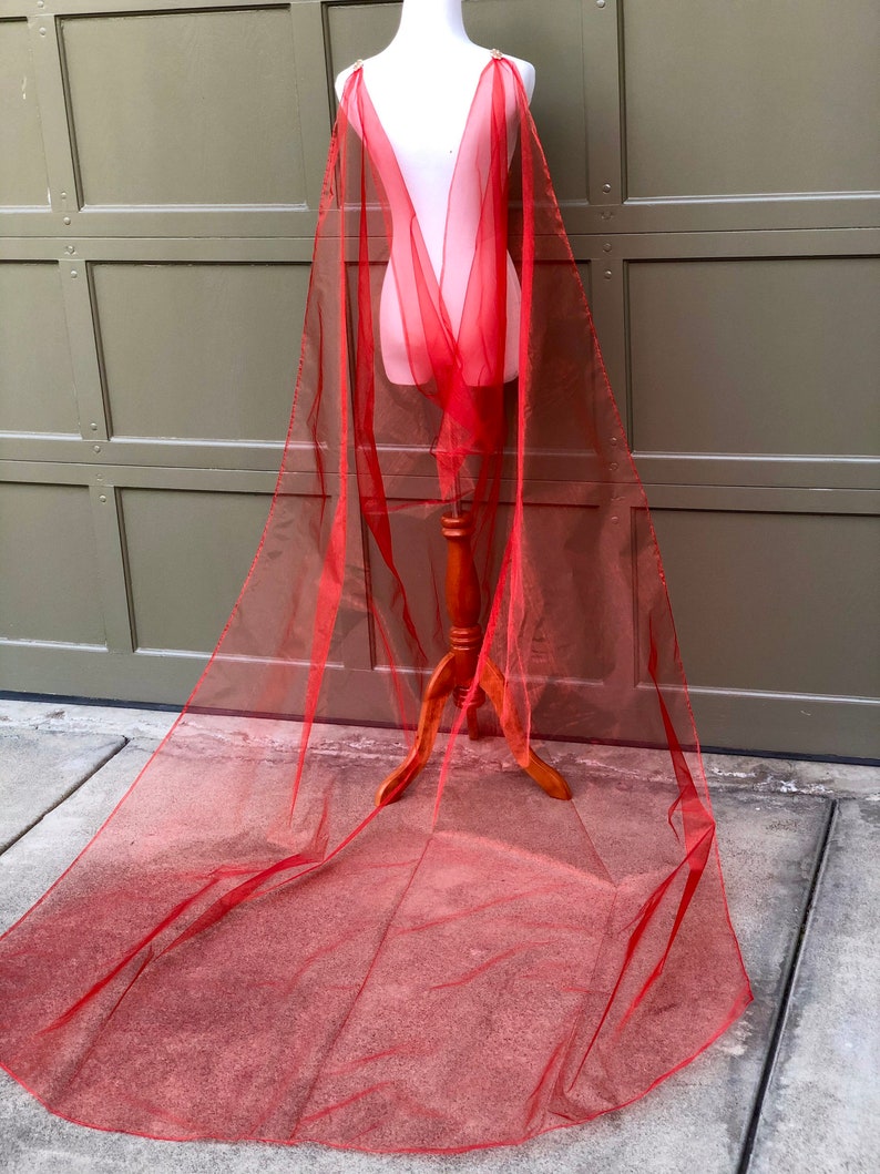 Red Organza Draped Cape for Pageant Bridal Shoulder Wrap Long Cathedral ...