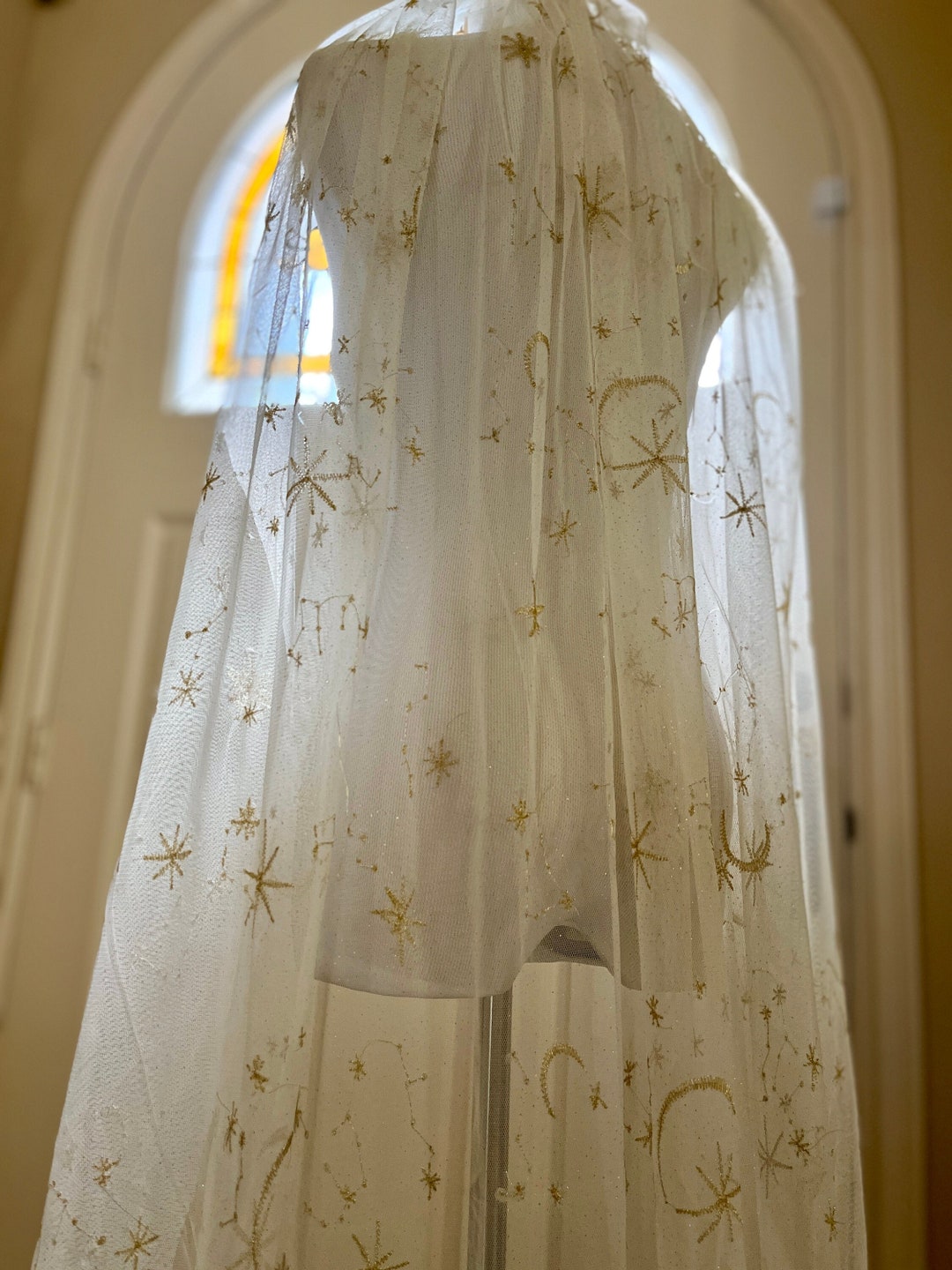 Gold Constellation Embroidered Star Wedding Veil, Antique Celestial ...