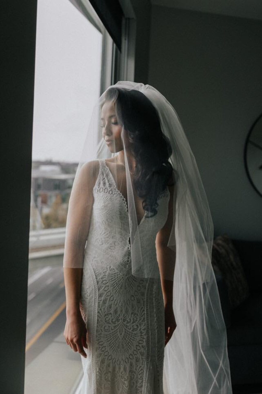 Simple Cathedral Two Layer Wedding Veil With Blusher, White or Light ...