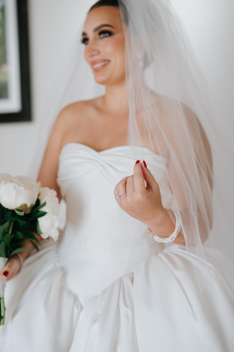 Puffy Veil 2 Layer Cathedral Length Veil With Blusher Cut Edge ...