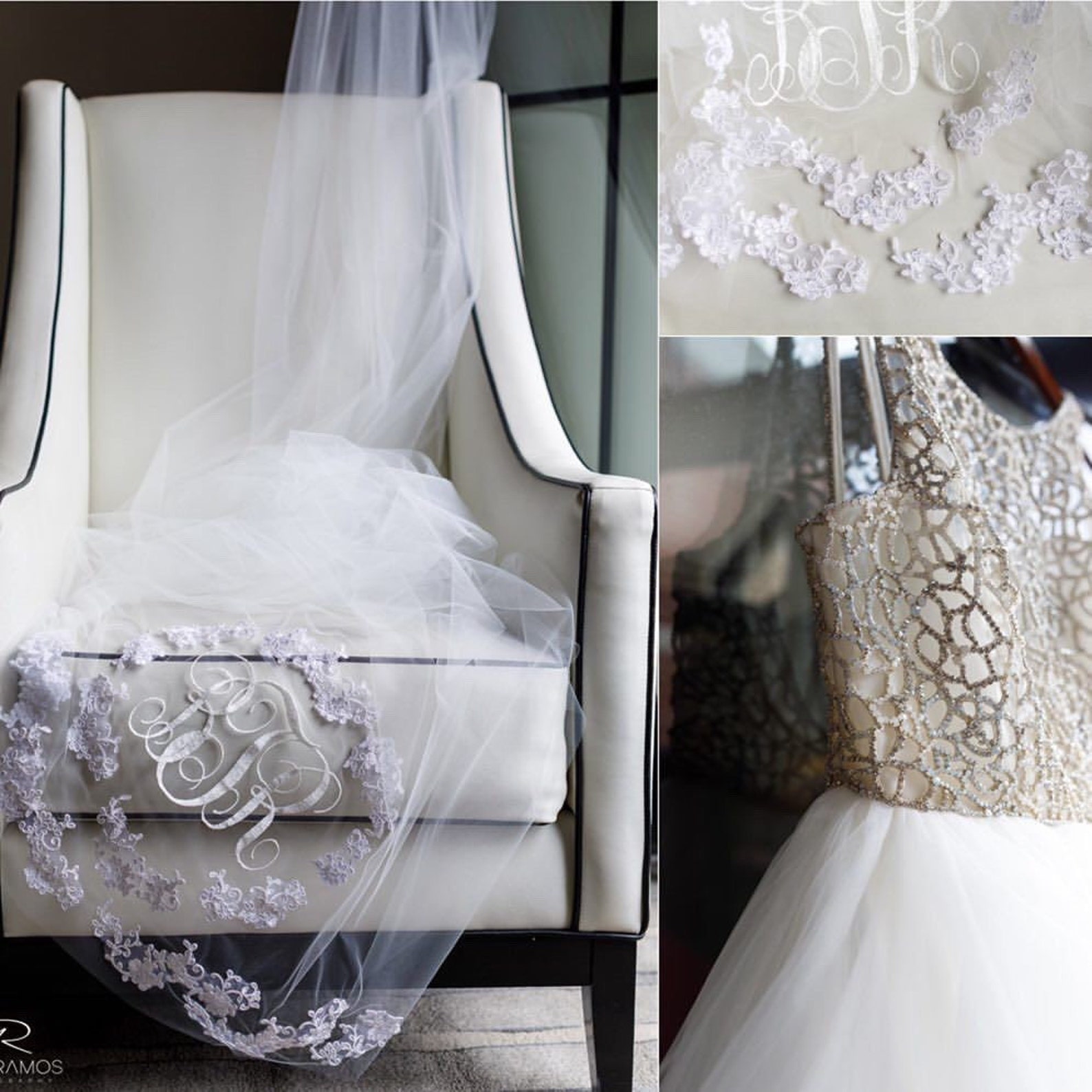 Monogram Chapel Veil 90 Long Wedding Veil With Lace Letter - Etsy