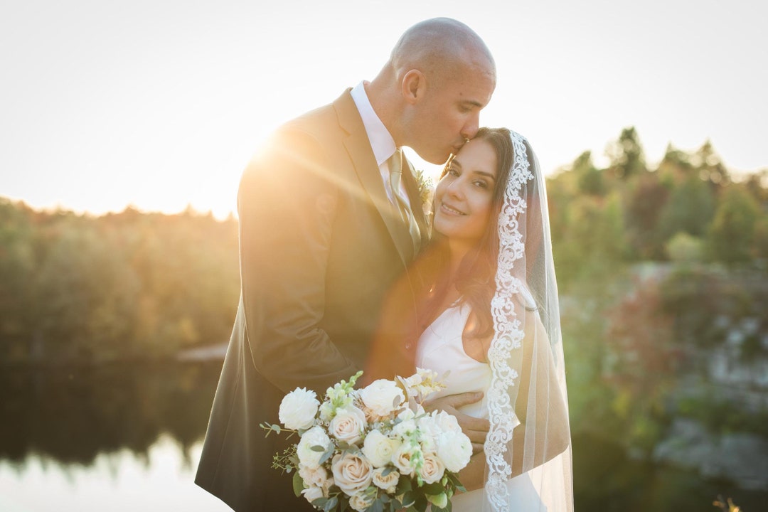Romantic Lace Mantilla Fingertip Wedding Veil With Scallops, Comb Sewn ...