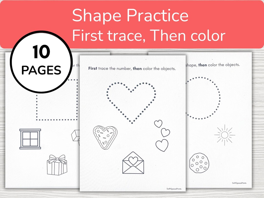 Trace & Color Shapes Worksheets for Kids | 10-page Printable PDF - Etsy