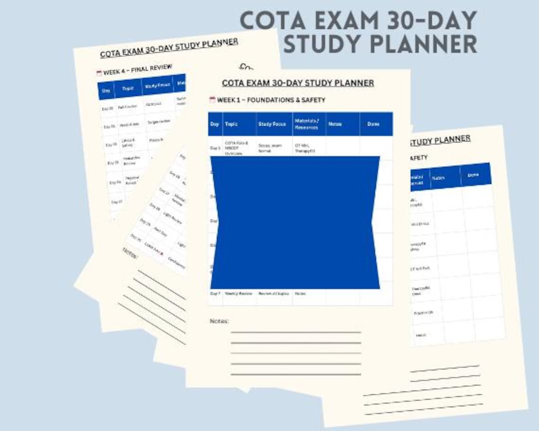 4 Week COTA Exam Study Planner, NBCOT and Occupational Therapy ...