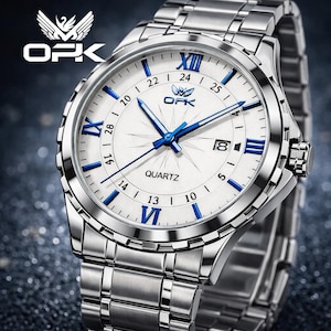 Men’s Silver Watch With Blue Hands – Stainless Steel Dress Watch ...