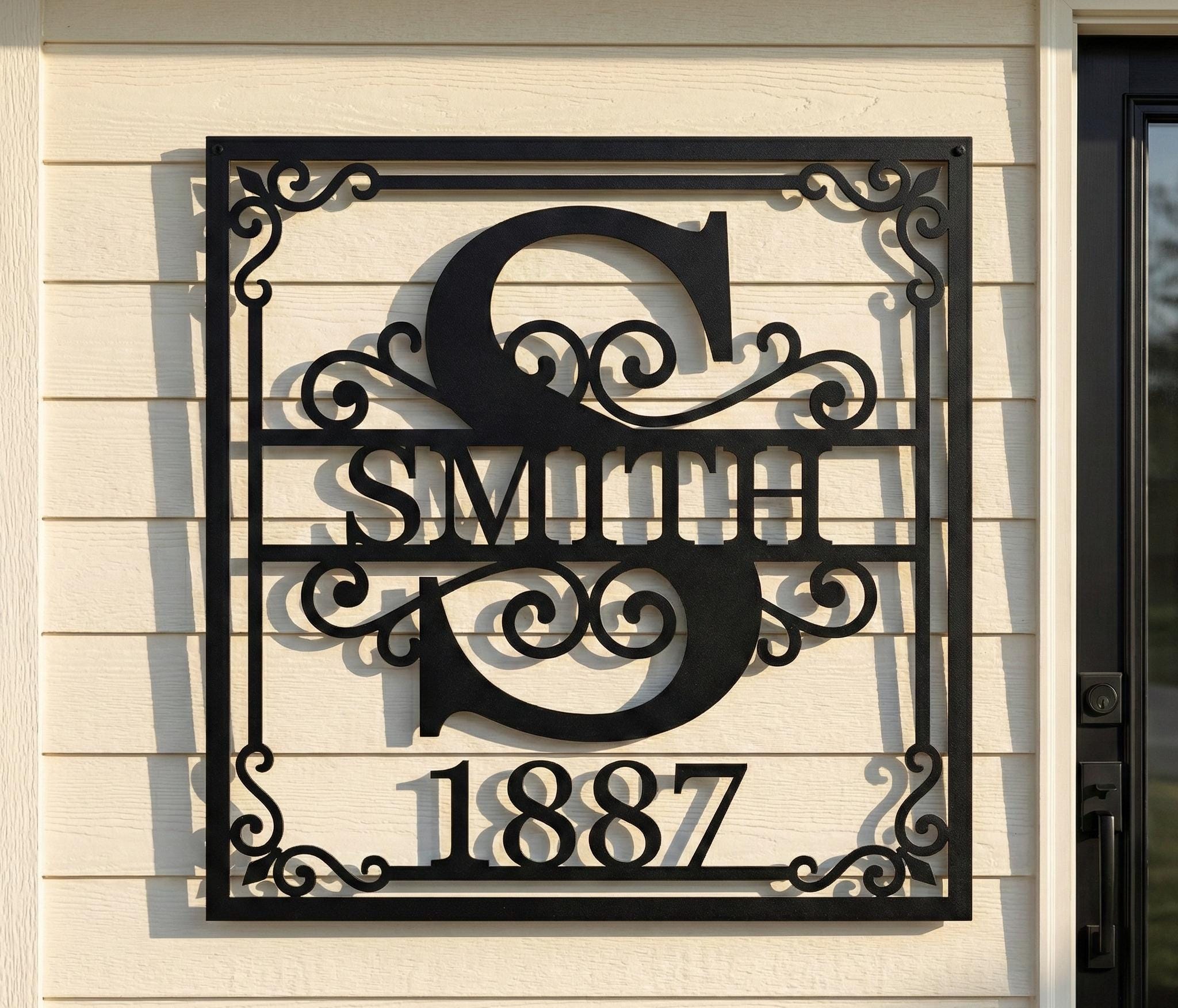 Personalized Metal Address Sign • Split Letter Monogram • Family Name ...