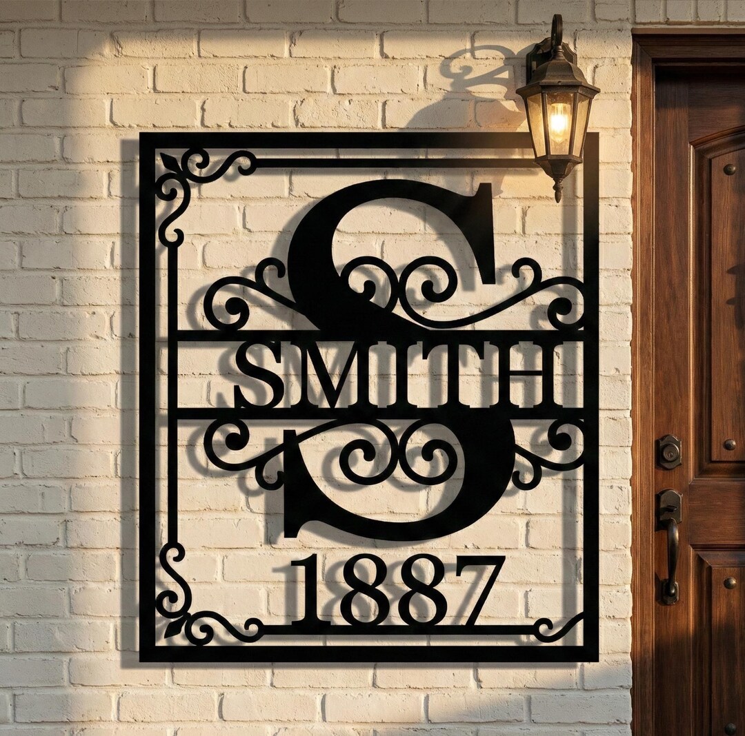 Personalized Metal Address Sign • Split Letter Monogram • Family Name ...