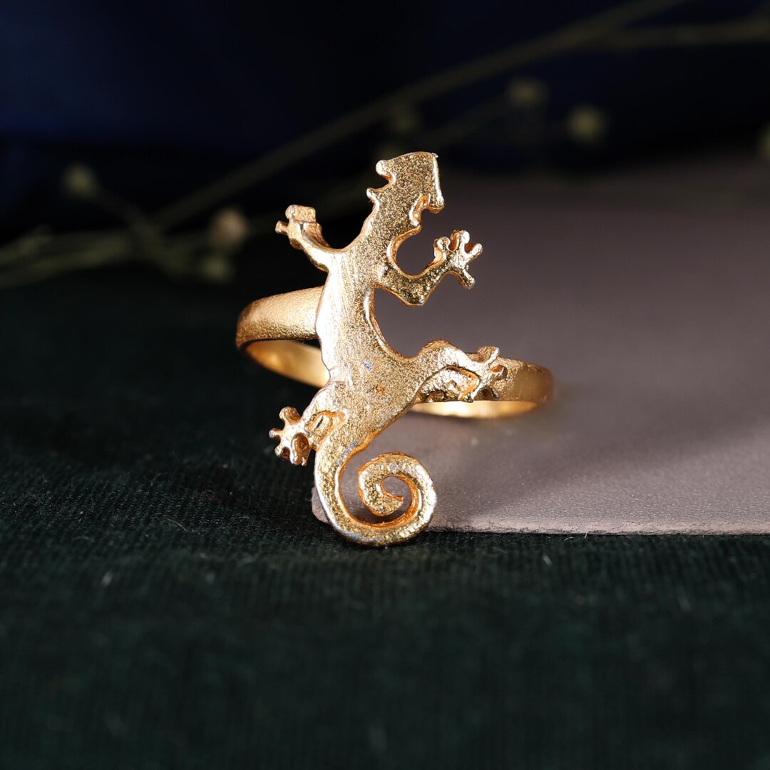 Gold Gecko Ring, Handmade Reptile Jewelry, Boho Animal Ring - Etsy