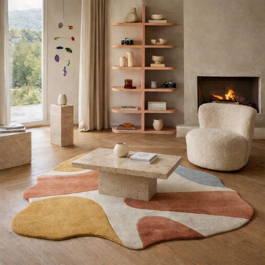 Irregular Shape Rugs Abstract Modern Retro Wool Rug — Hand-tufted ...