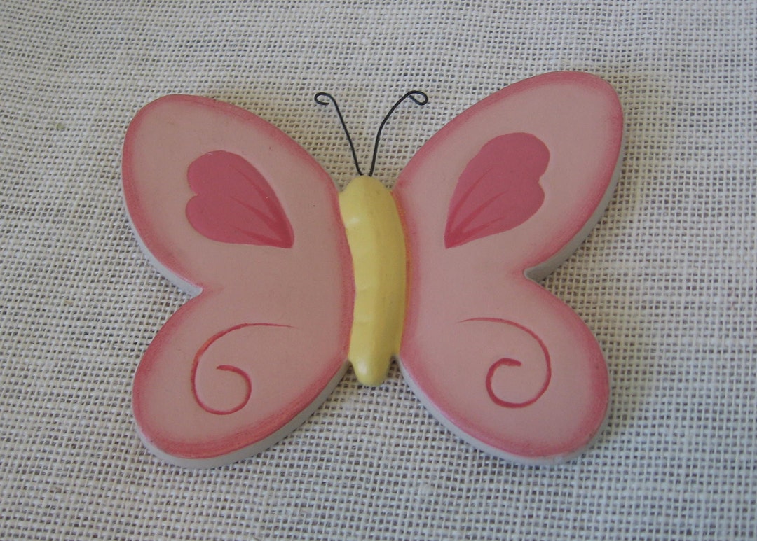 Pink Butterfly Wall Décor, Vintage Home Interiors Kids, Hanging Nursery ...