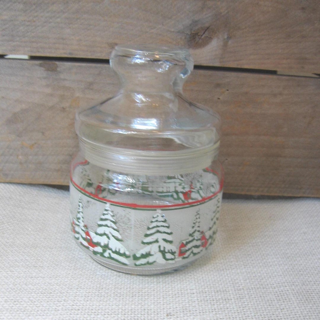 Glass Christmas Canister With Snowy Scene, 5 1/2 Inch Tall, Holidays ...