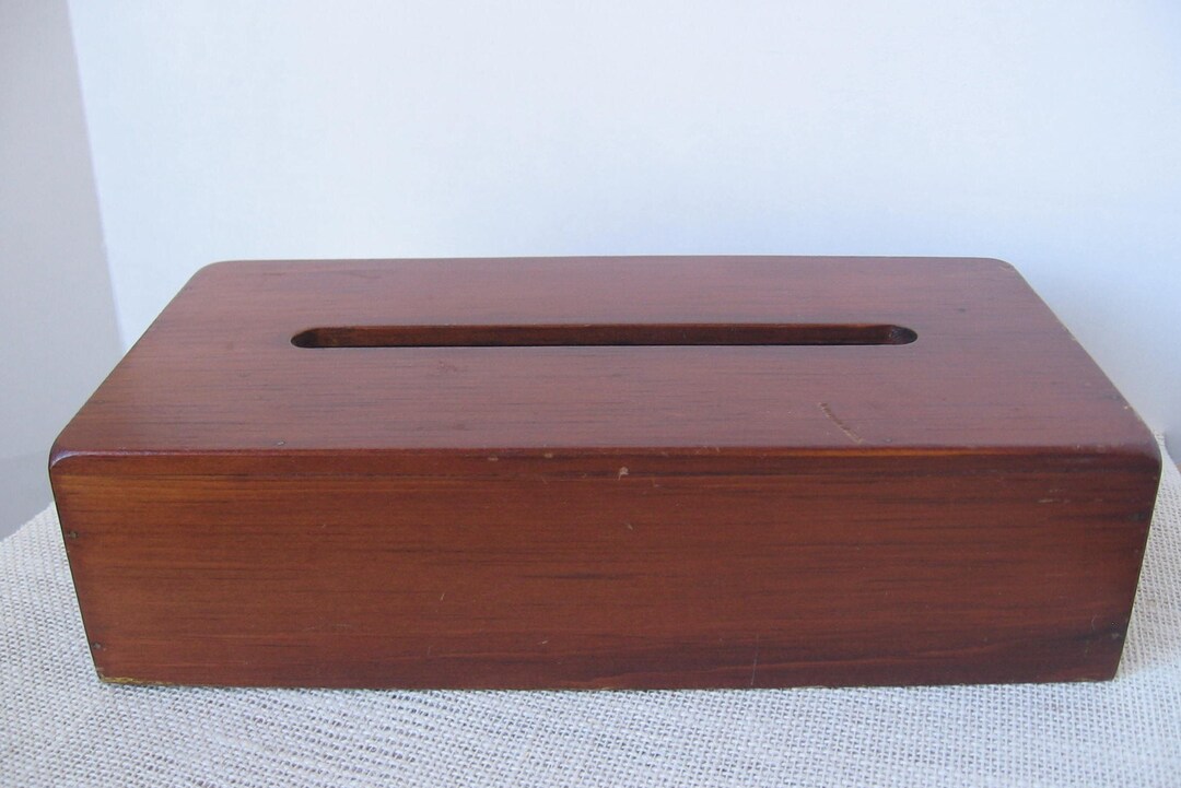 Vintage Wood Tissue Box, Sliding Bottom, Mid Century Decor, Brown Wood ...