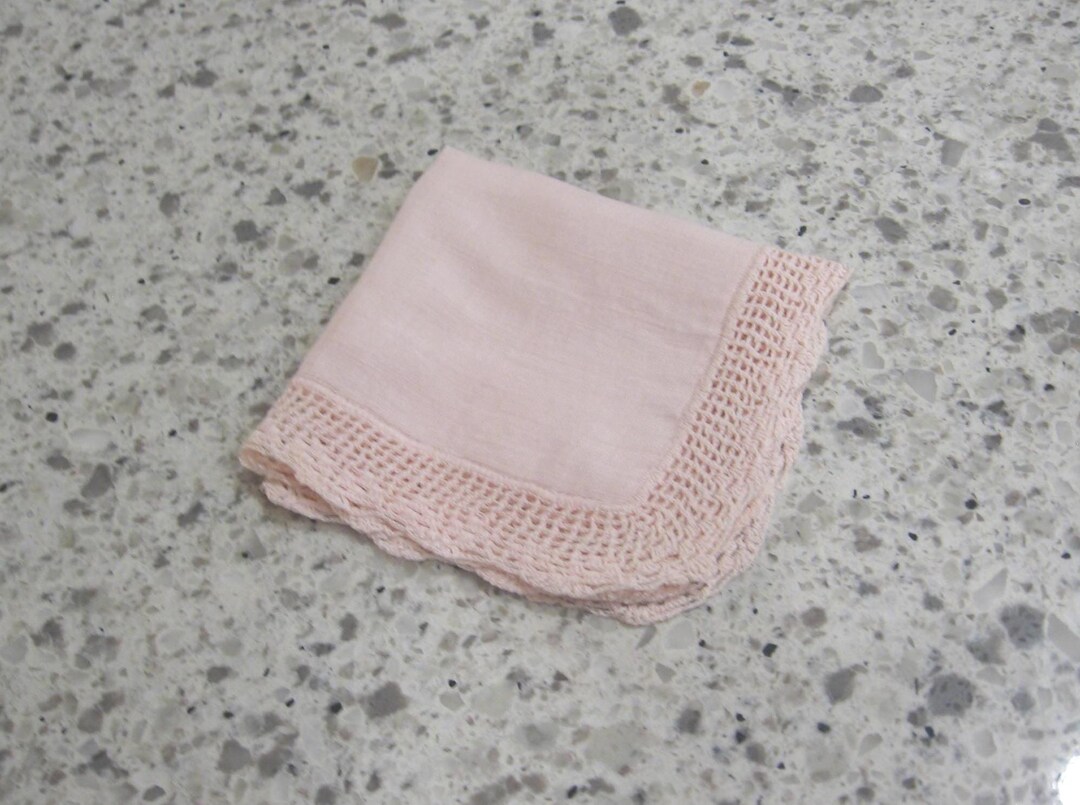 Vintage Pink Handkerchief: Dainty Crochet Trim, Cotton Hankie ...