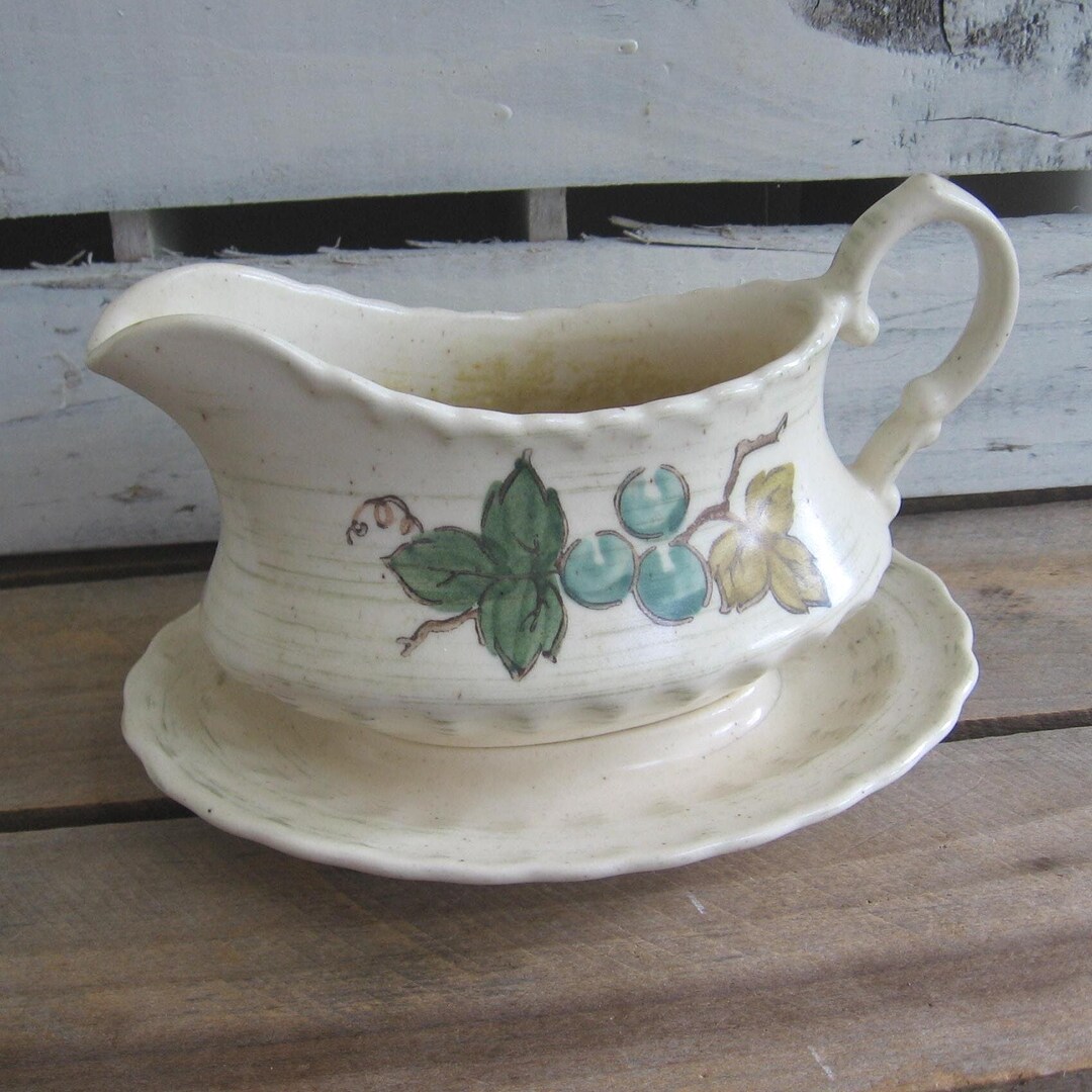 Gravy Boat With Attached Plate, Metlox Vernon Ware Vineyard Pattern, Made in California ...