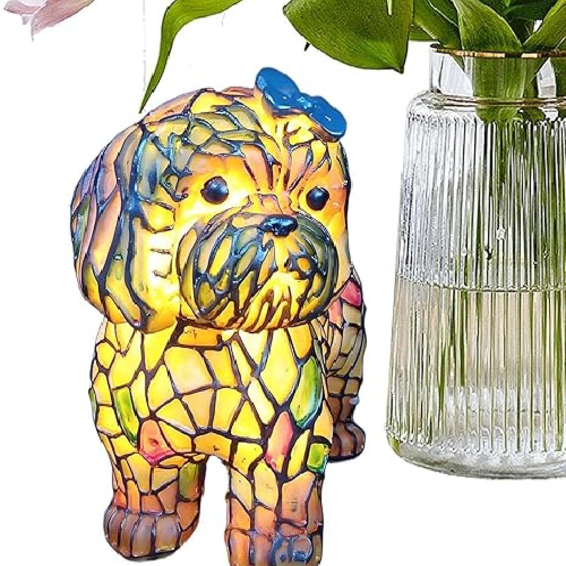 Stained-style Puppy Dog Lamp – Colorful Resin Table Night Light ...