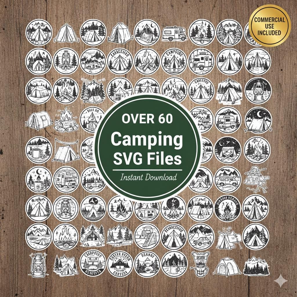 Camping SVG Clipart Mega Bundle, Campfire, Tent, RV Designs 60+ Outdoor ...