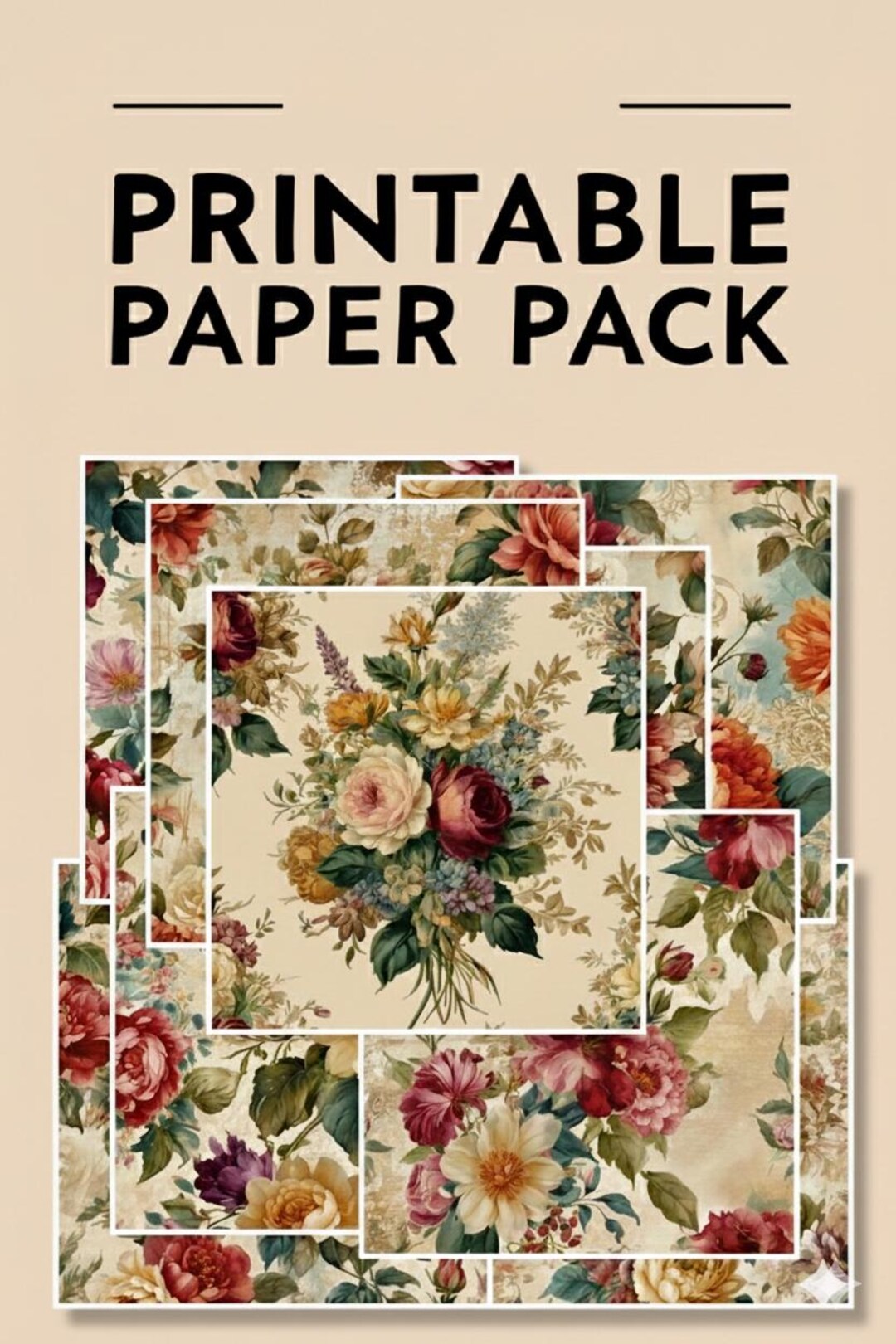 Vintage Floral Art Collage Digital Paper Pack | Junk Journal Scrapbook ...