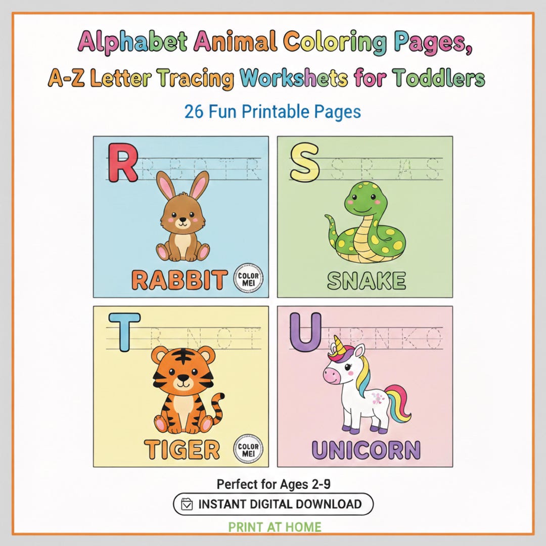 Alphabet Animal Coloring Pages, A-Z Letter Tracing Worksheets for ...