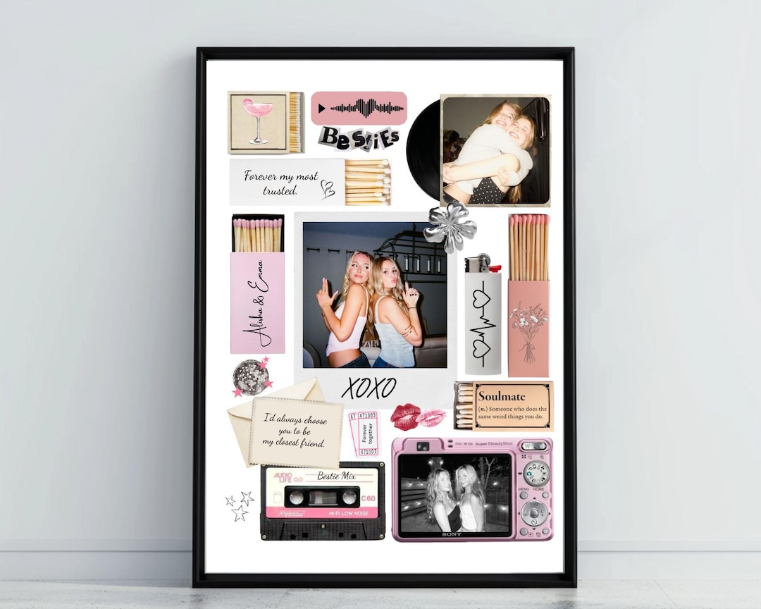 Retro Bestie Gift – Personalized Y2K Photo Collage Poster | Editable ...