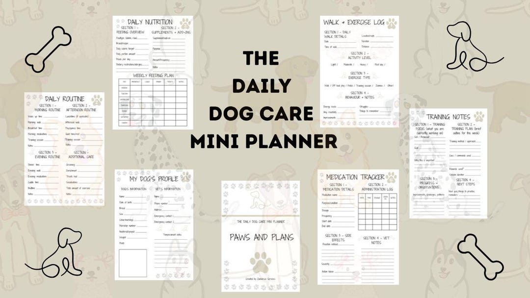 Printable Dog Care Planner, PDF Templates, Daily Routine, Nutrition Log ...