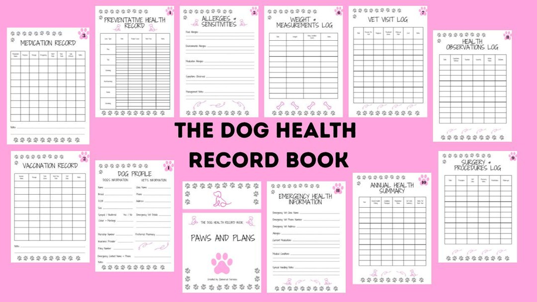 Dog Health Record Book Printable | Vet Visit Tracker (PDF Download) - Etsy