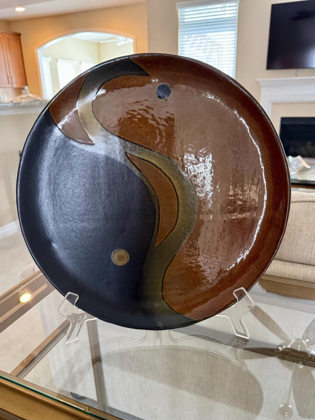 Yin Yang Decorative Artisan Plate in Black Brown and Gold - Etsy