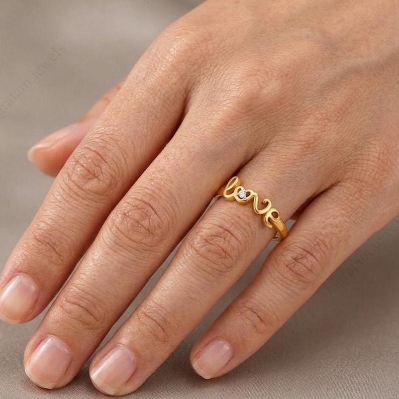 925 Sterling Silver Love Diamond Ring | Script Love Ring With Diamond ...