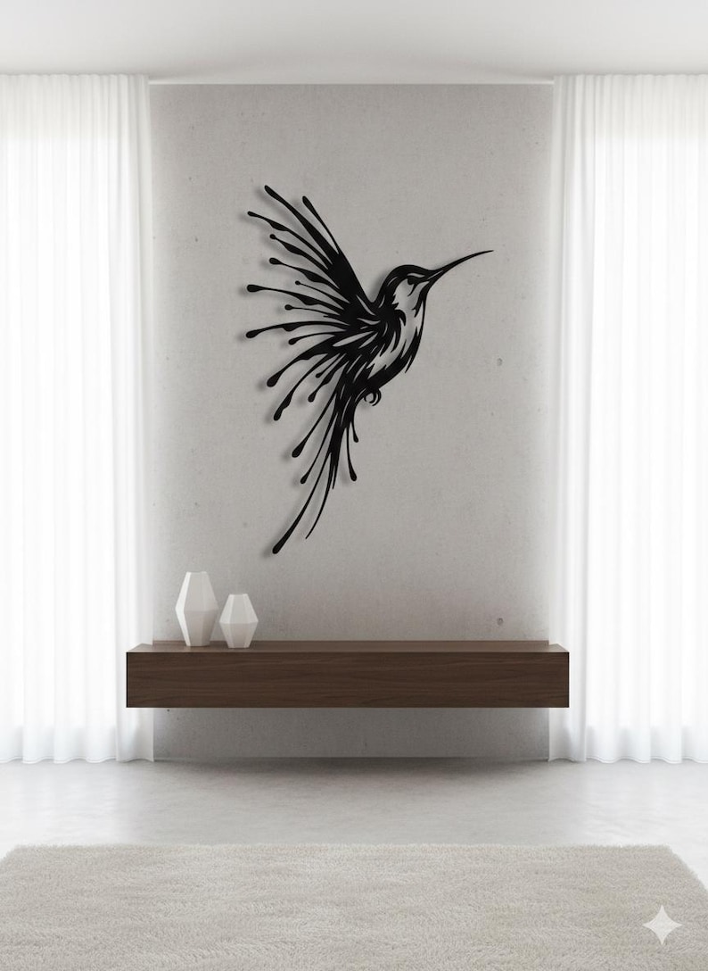 Conjunto de arte mural de metal de colibrí, escultura minimalista ...
