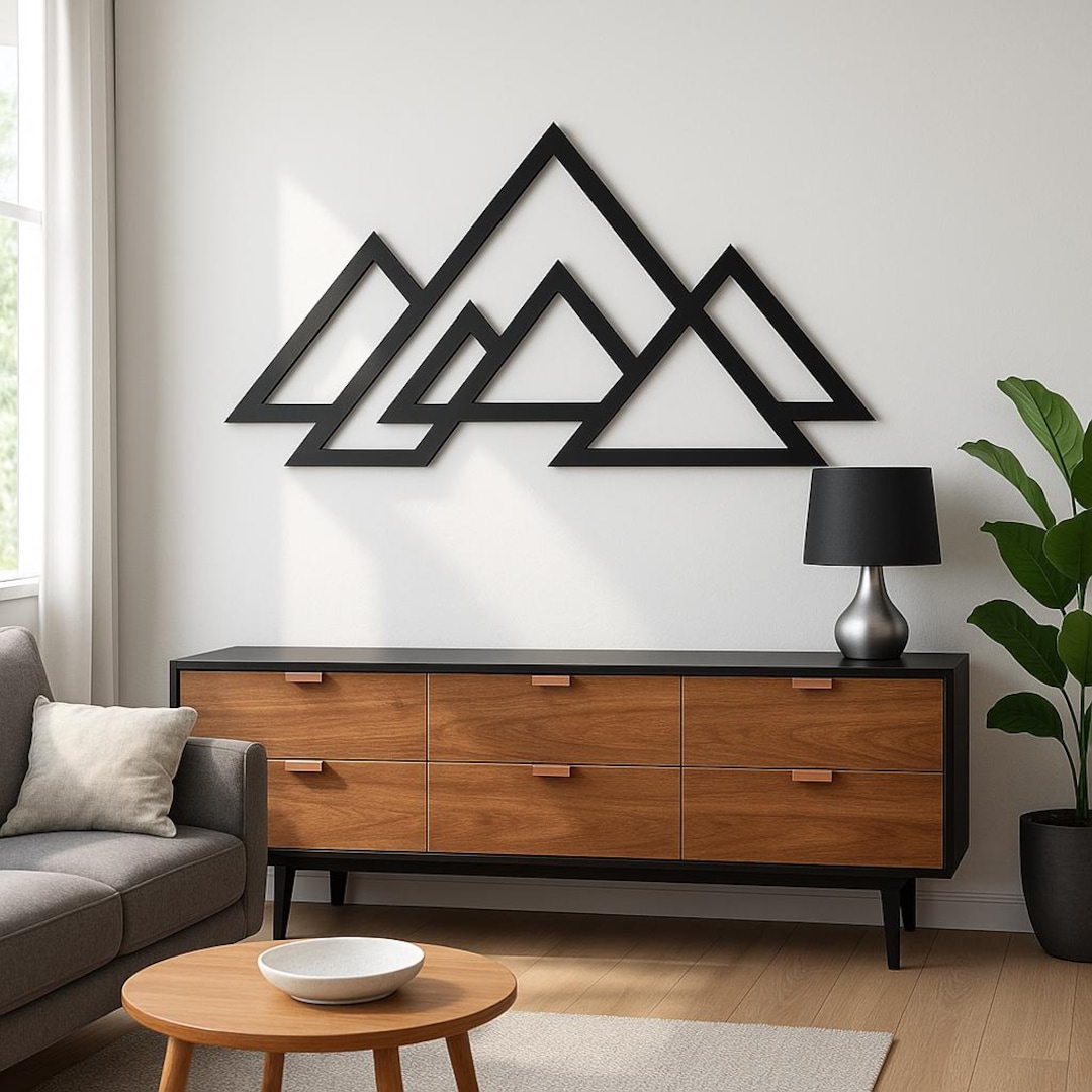 Mountain Line Art Panel Laser Cut DXF DWG PDF Files Geometric Landscape ...