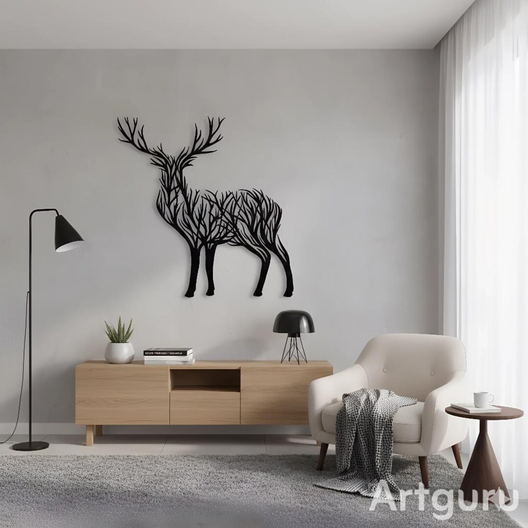 Deer Wall Art Laser Cut File PDF DXF DWG Deer Silhouette Desing Digital ...