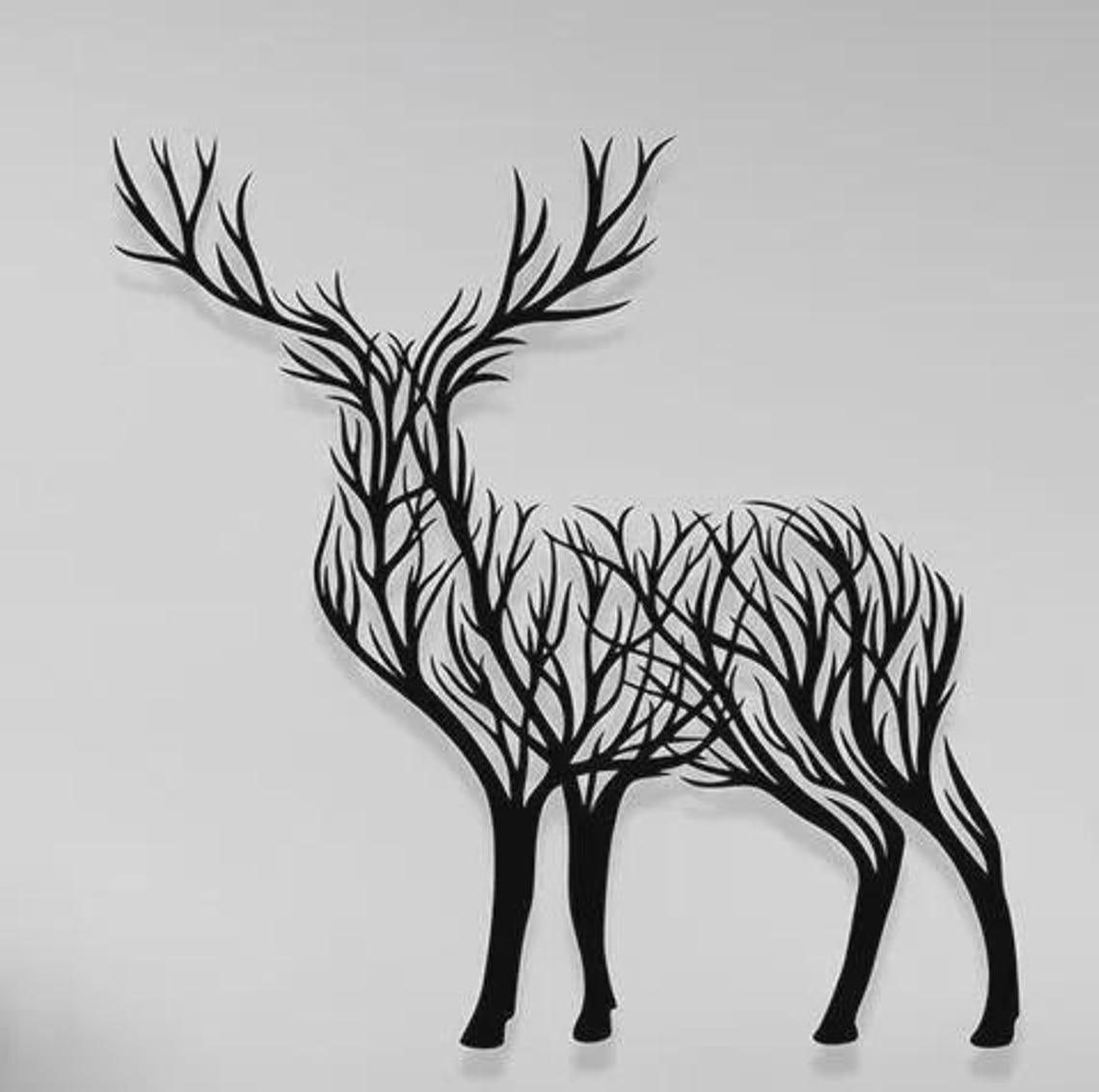Deer Wall Art Laser Cut File PDF DXF DWG Deer Silhouette Desing Digital ...