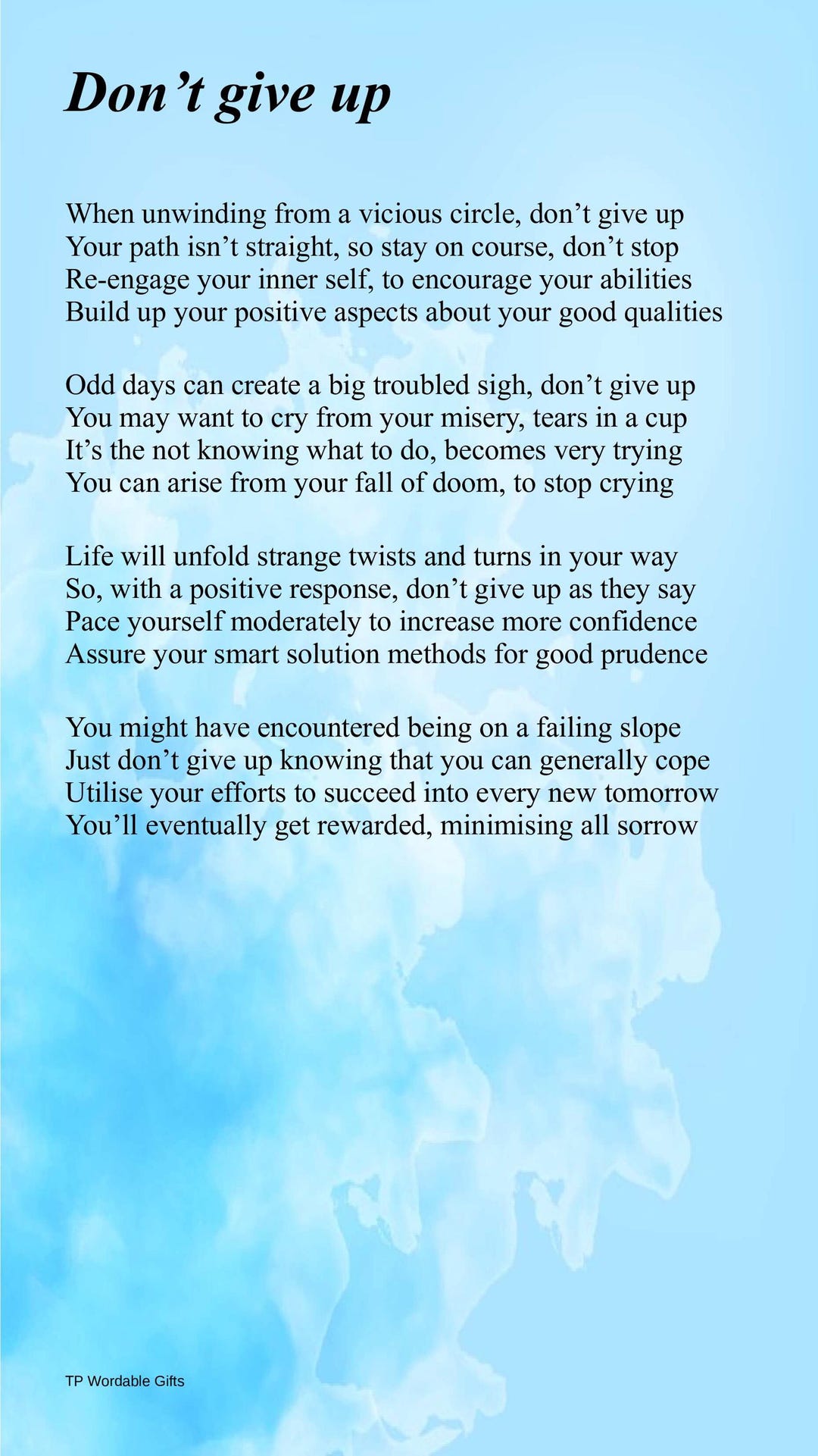 Don’t Give up - A Poem About Not Giving up on Yourself. - Etsy UK