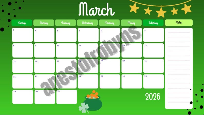March 2026 Activities Calendar - Etsy