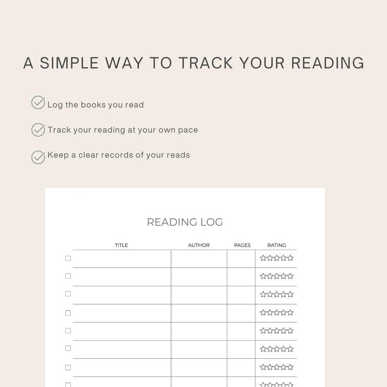 Minimalist Reading Log | Printable Book Tracker (PDF Download) - Etsy