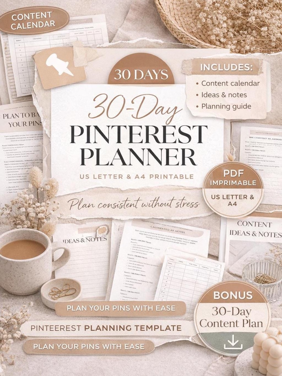 30-day Pinterest Content Planner | Small Business (printable PDF) - Etsy