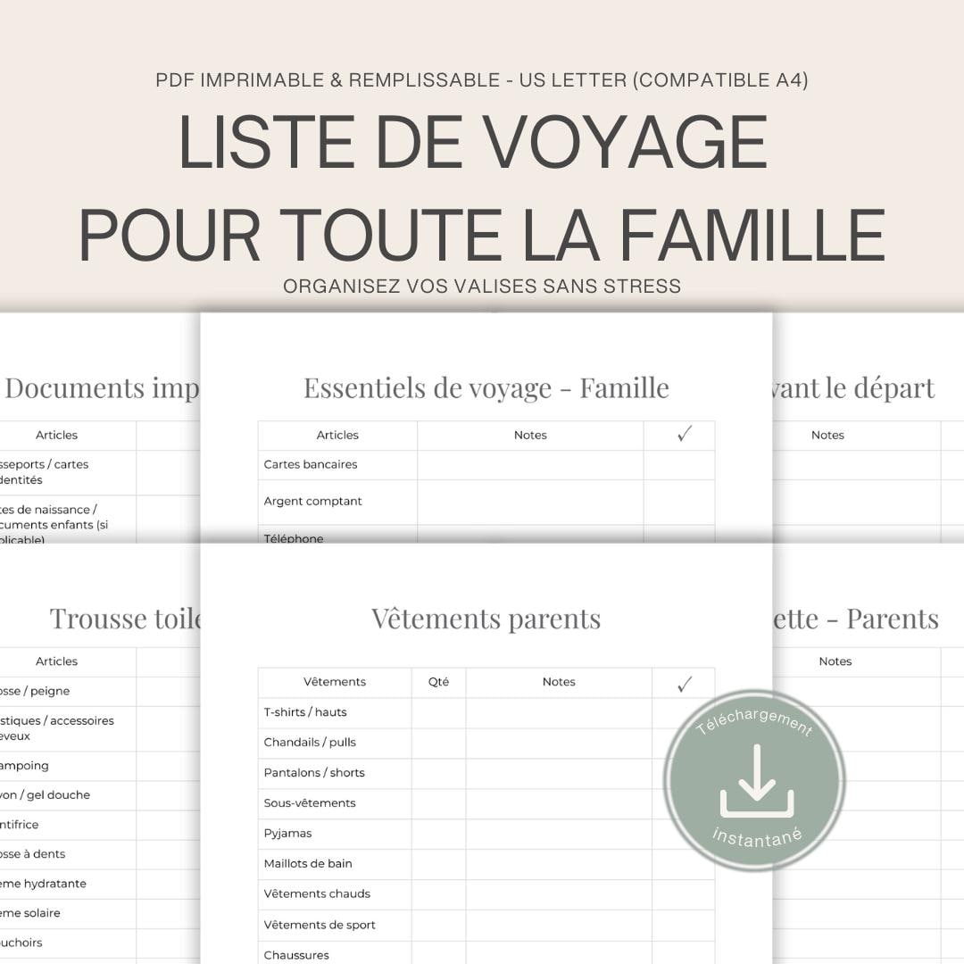 Liste De Voyage Famille PDF | Checklist Valise Parents Enfants ...