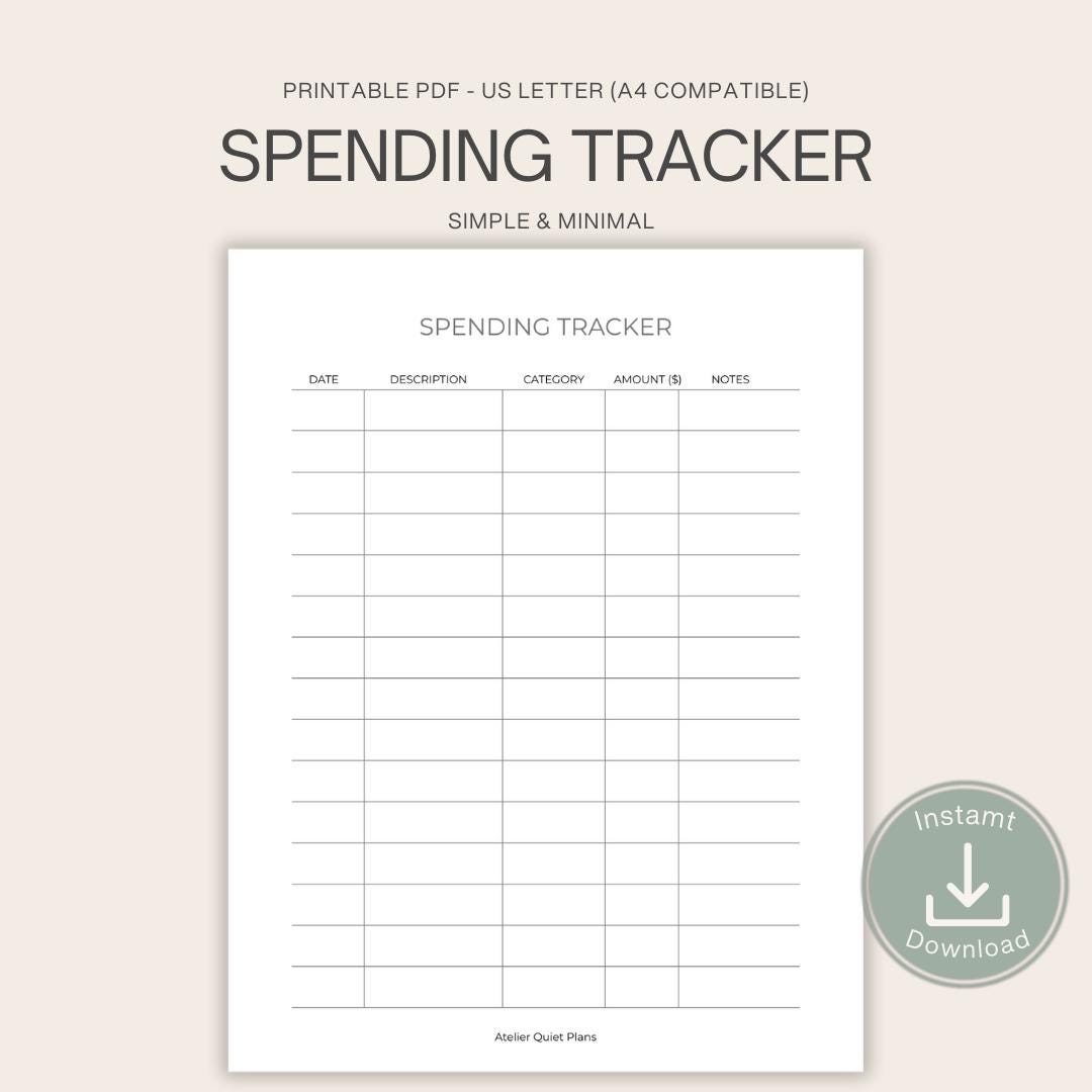Minimal Spending Tracker | Printable PDF | Simple Expense Tracker ...