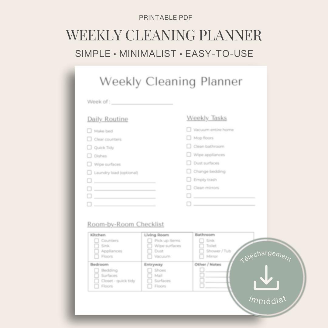 Weekly Cleaning Planner - Printable - Etsy