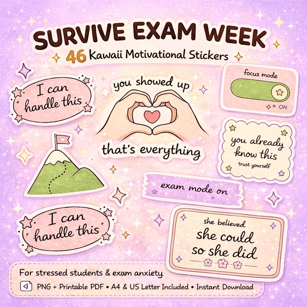 Kawaii Exam Week Motivational Stickers | Student Planner ( PNG, PDF ...