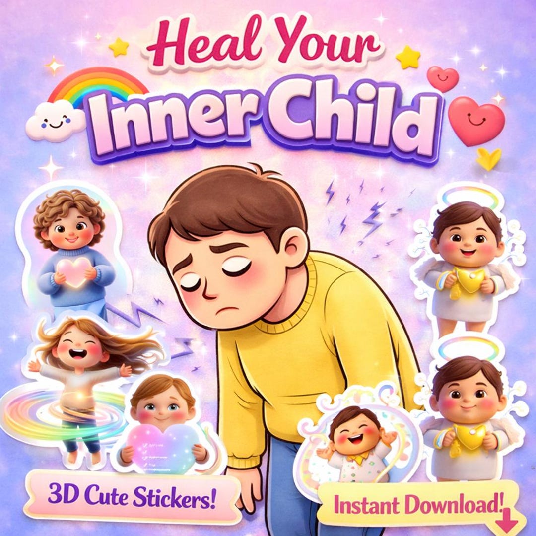 Inner Child Happiness Stickers, 3D Cute Self Care Clipart Bundle ...