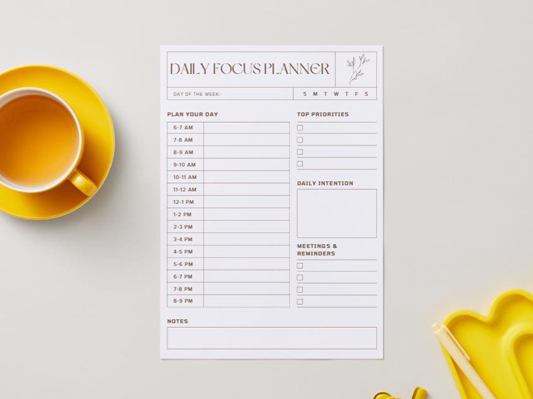 Daily Focus Planner Printable - Minimal Daily Planner - Undated ...