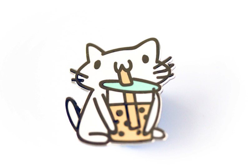 Boba Squiggle Cat Enamel Pin Boba Cat Boba Pin - Etsy