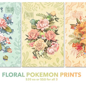 Floral Pokemon Prints Water Pokemon, Grass Pokemon, Fire Pokemon ...