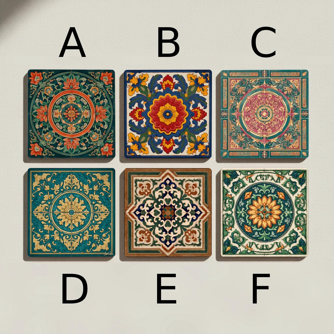 Indo-portuguese Floral Ceramic Tile Coasters – Colonial Tropical Floor ...