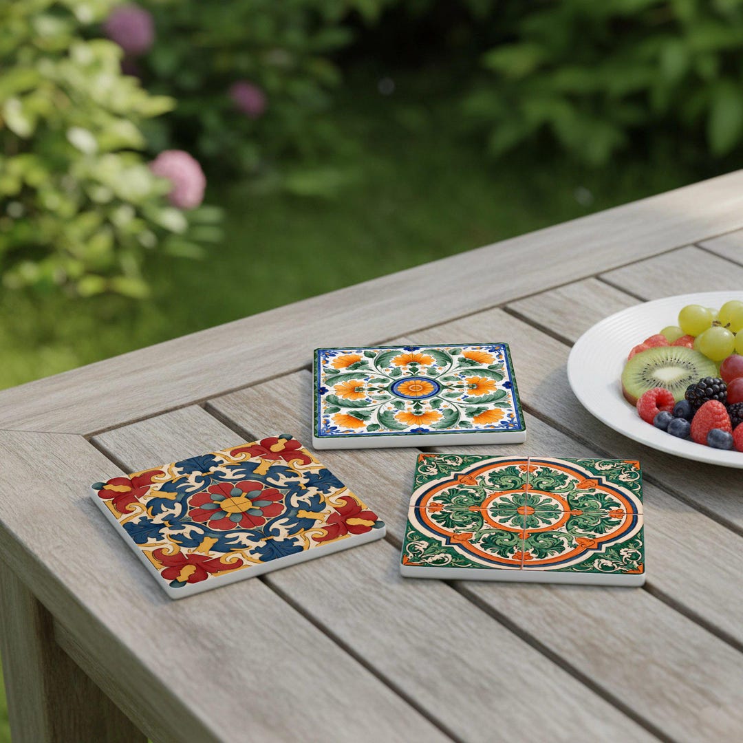 Mediterranean Ceramic Tile Coasters – Floral Southern European Decor - Etsy