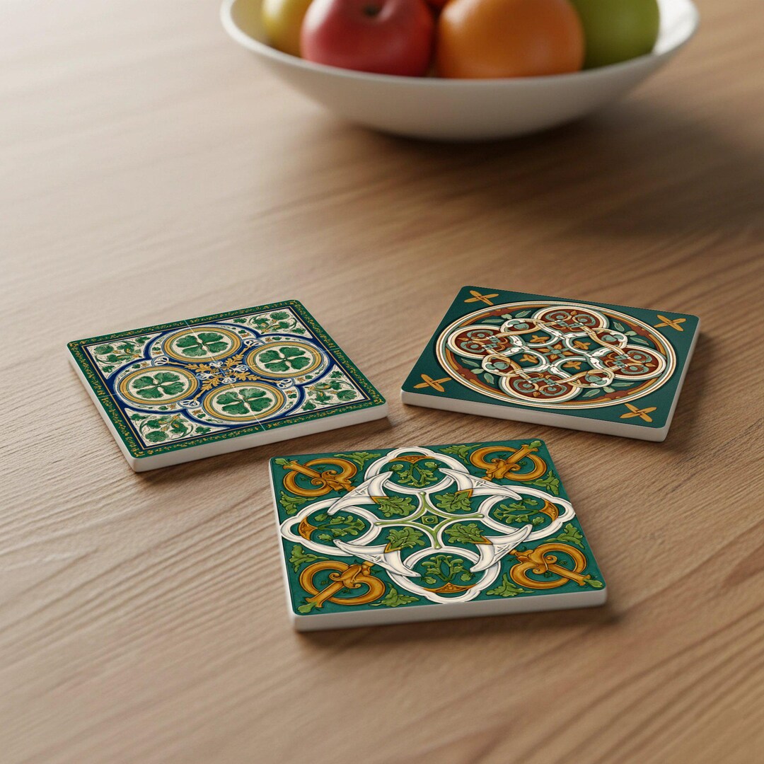 Medieval Ceramic Tile Coasters – Romanesque Celtic Art, Set of 6 - Etsy
