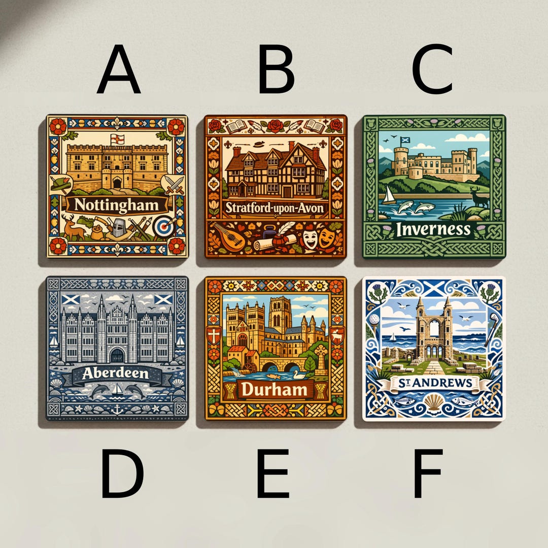British Cities Ceramic Coaster Set – Nottingham Stratford Inverness ...